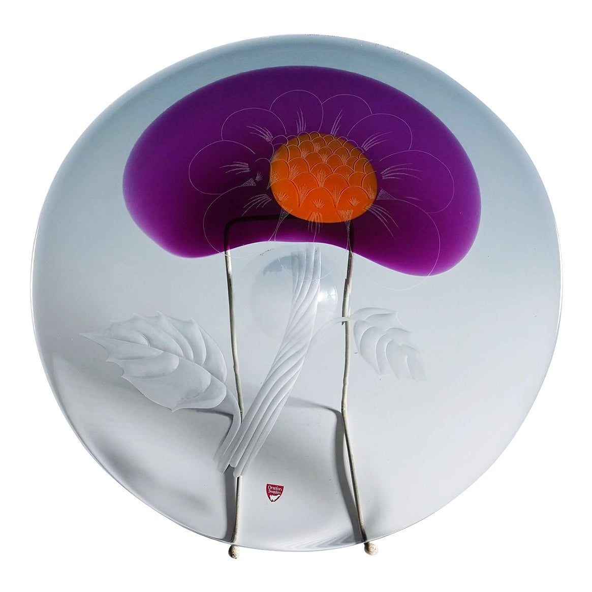 Expo Art Glass Plate by Olle Alberius for Orrefors, Sweden 1977 | Chairish