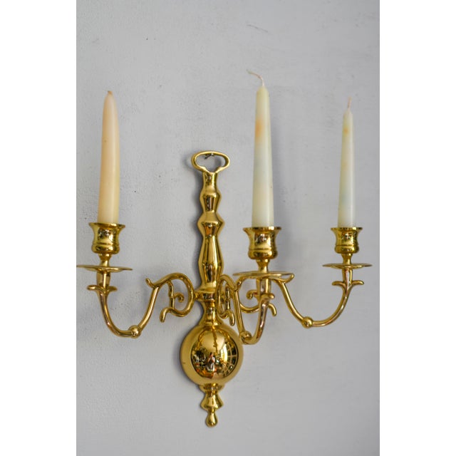 Vintage Colonial Williamsburg Style 3-Armed Brass Candelabra Sconce ...