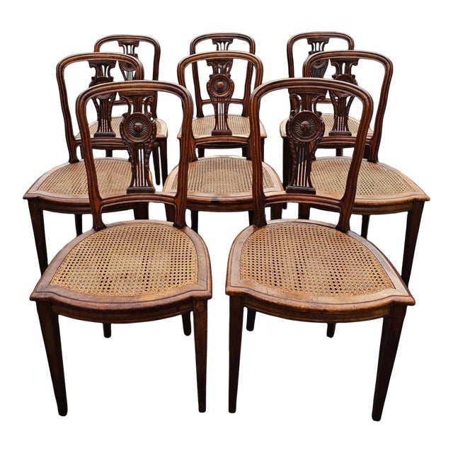 Set of 8 Antique Walnut French Provincial Cane Bottom Chairs Chairish