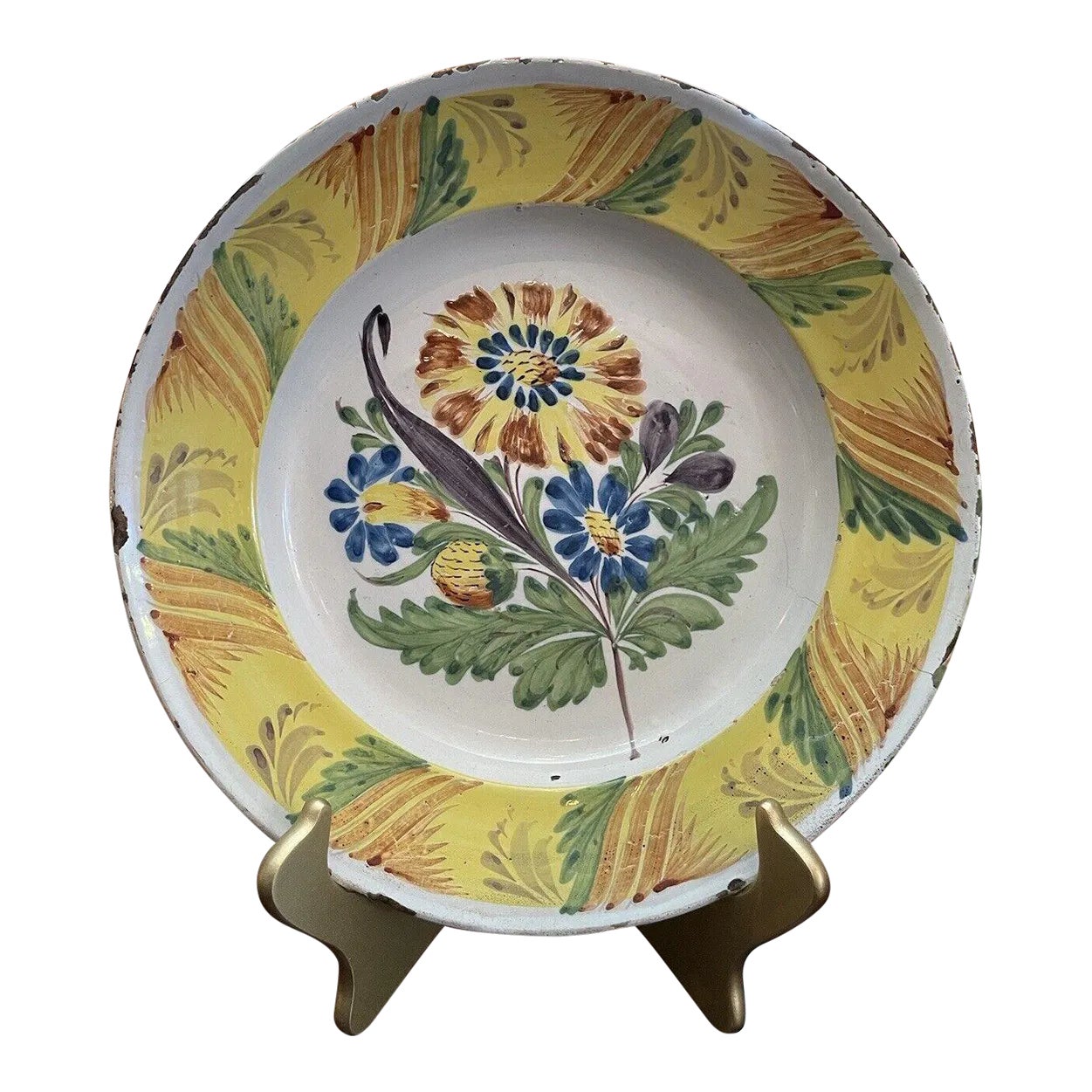 Circa 1600 Multi Colored Delft Tin Glazed 11" Majolica Charger | Chairish