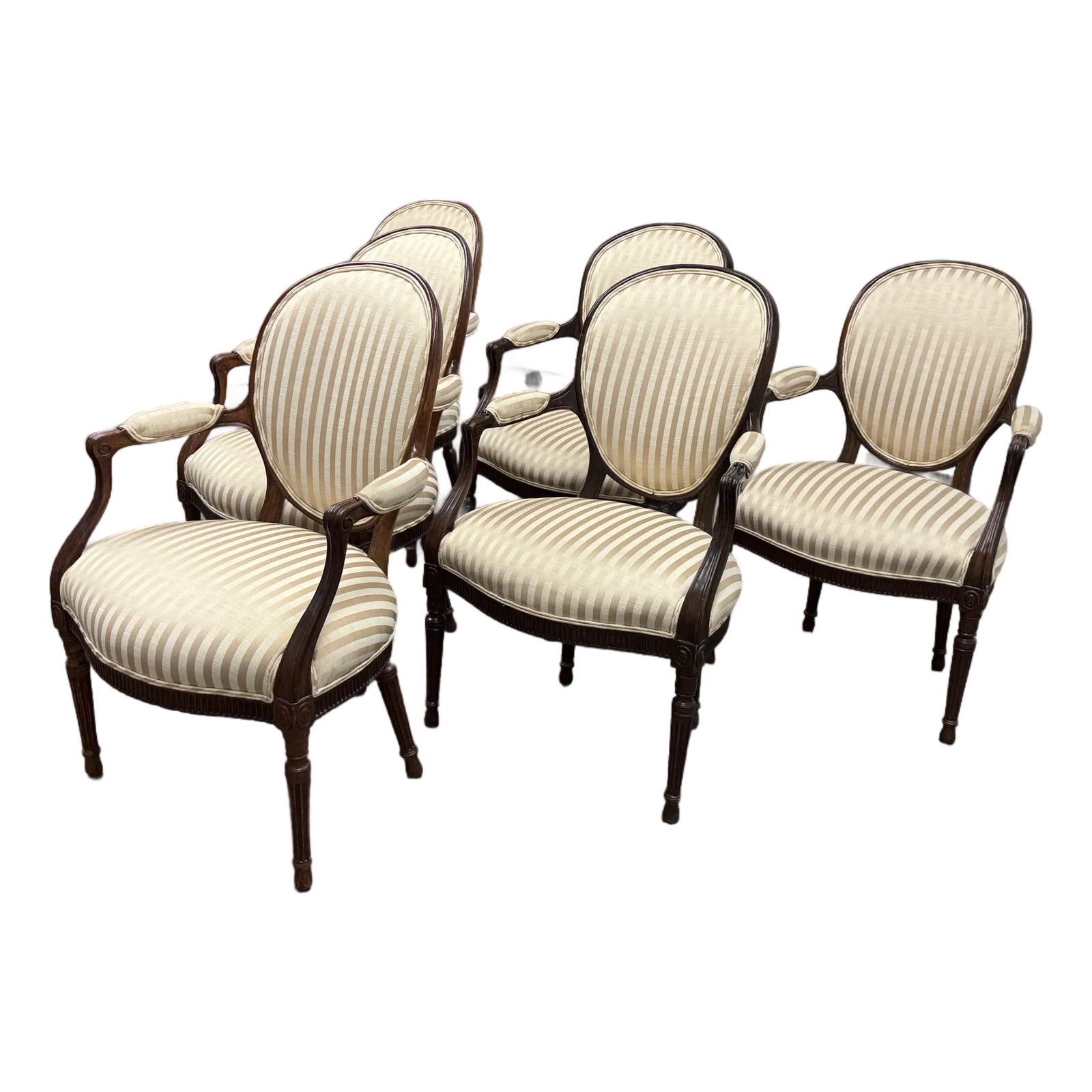 Louis XVI French Style Arm Chairs, Set of Six | Chairish