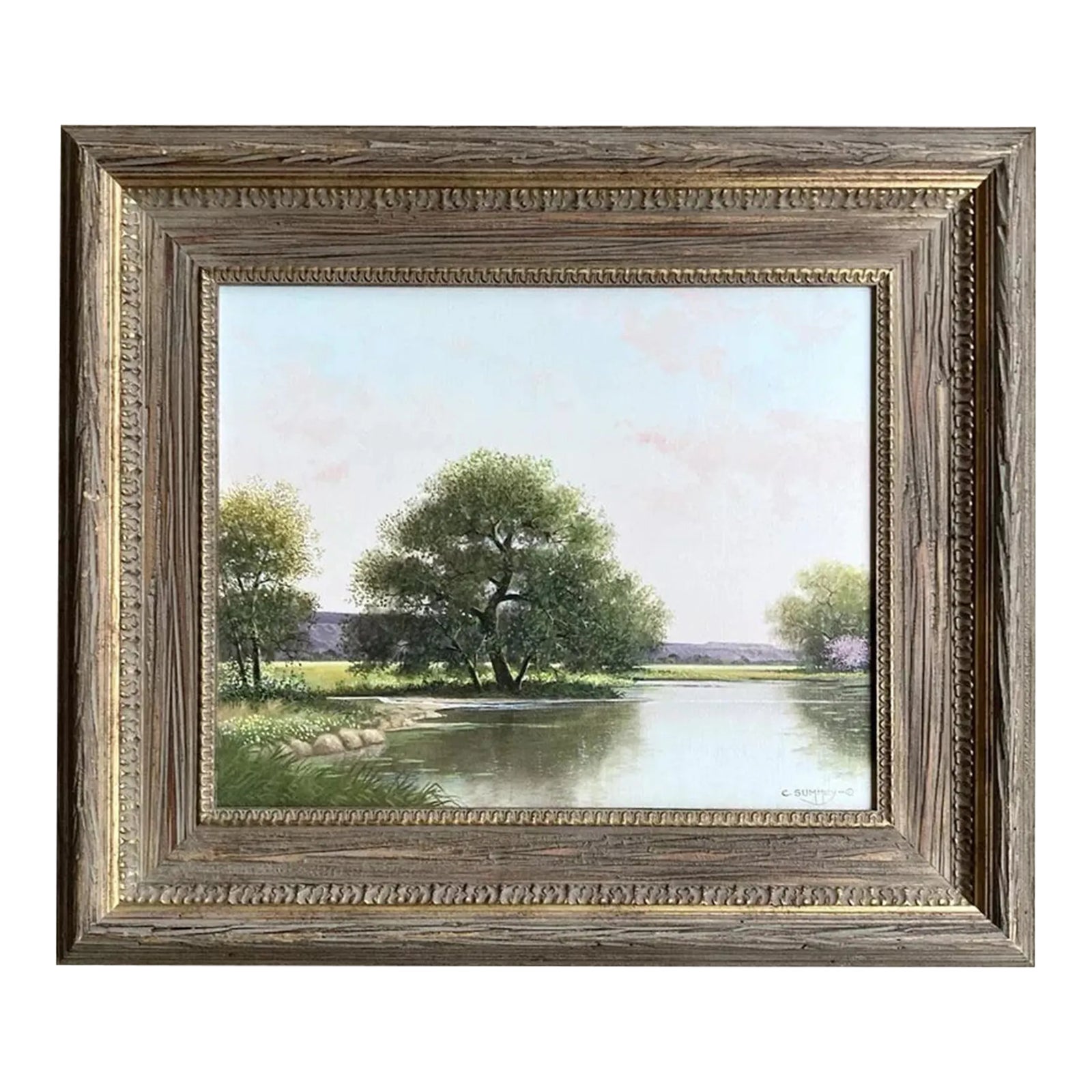 1970s Charles Summey Original Landscape Oil Painting on Canvas, Framed ...