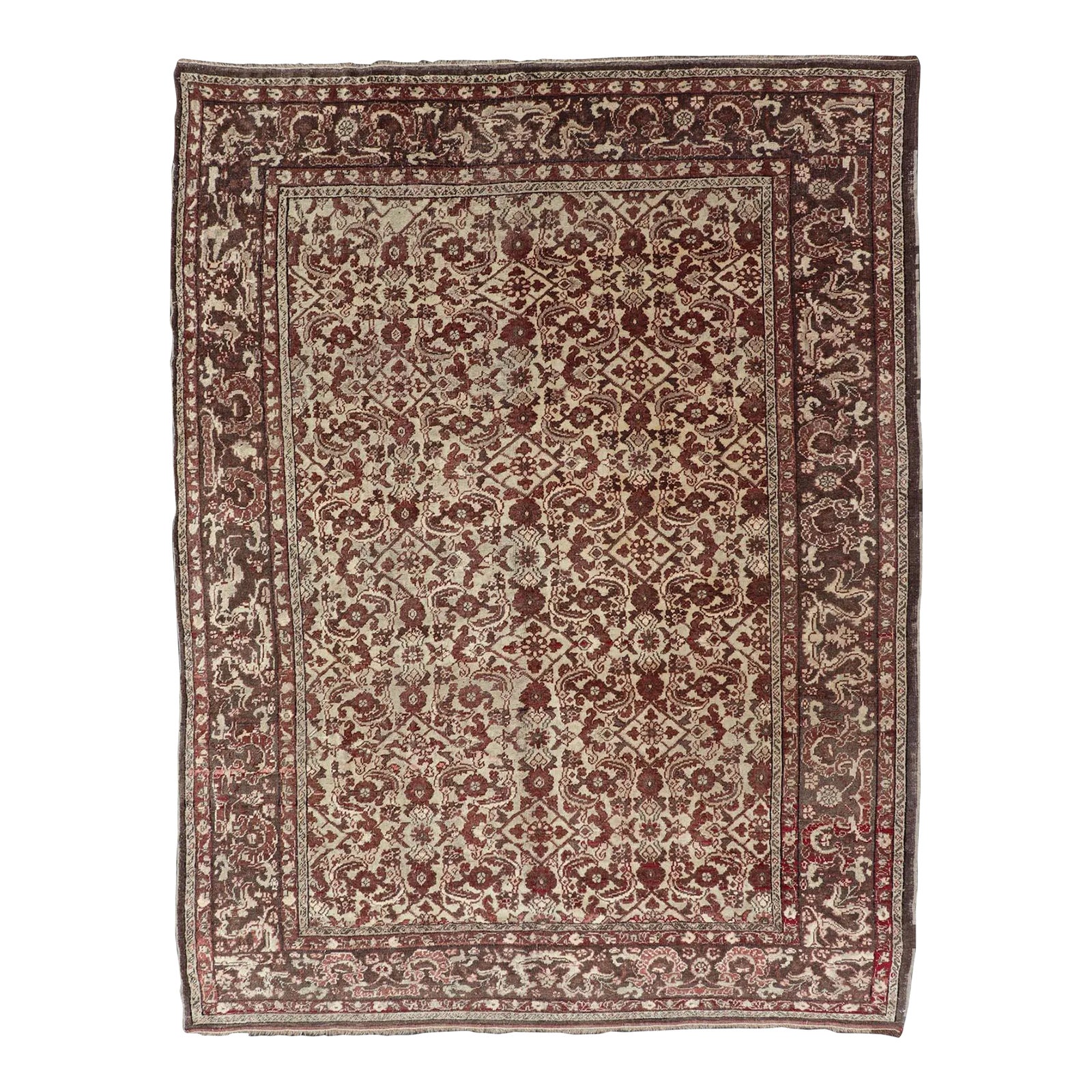 Antique Turkish Sivas Rug With Tan Background and Maroon, Eggplant ...