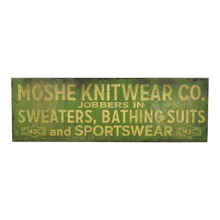Newly Made Reclaimed Moshe Knitwear Co. Aluminum Movie Prop Sign | Chairish