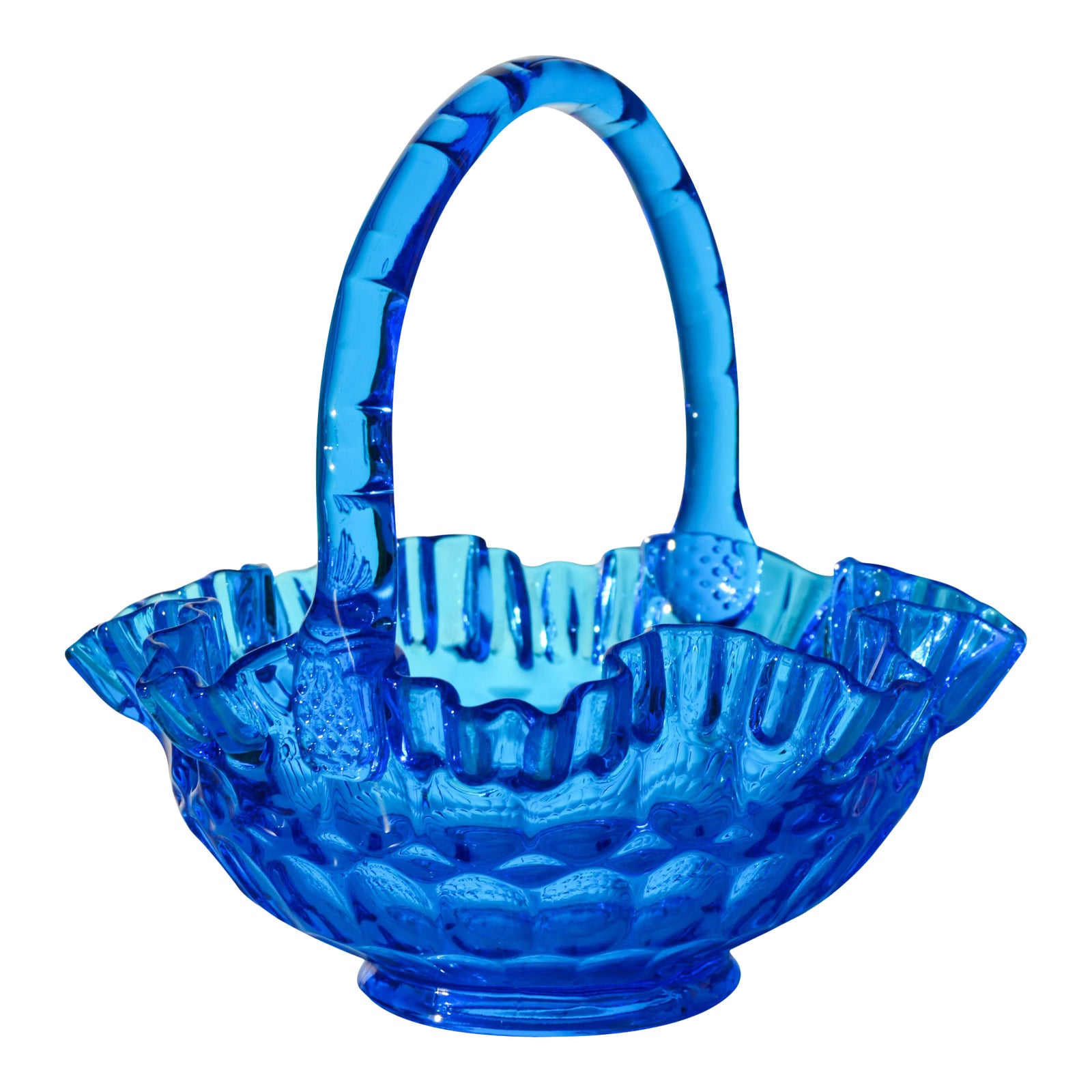 Handblown Blue Art Glass Basket | Chairish