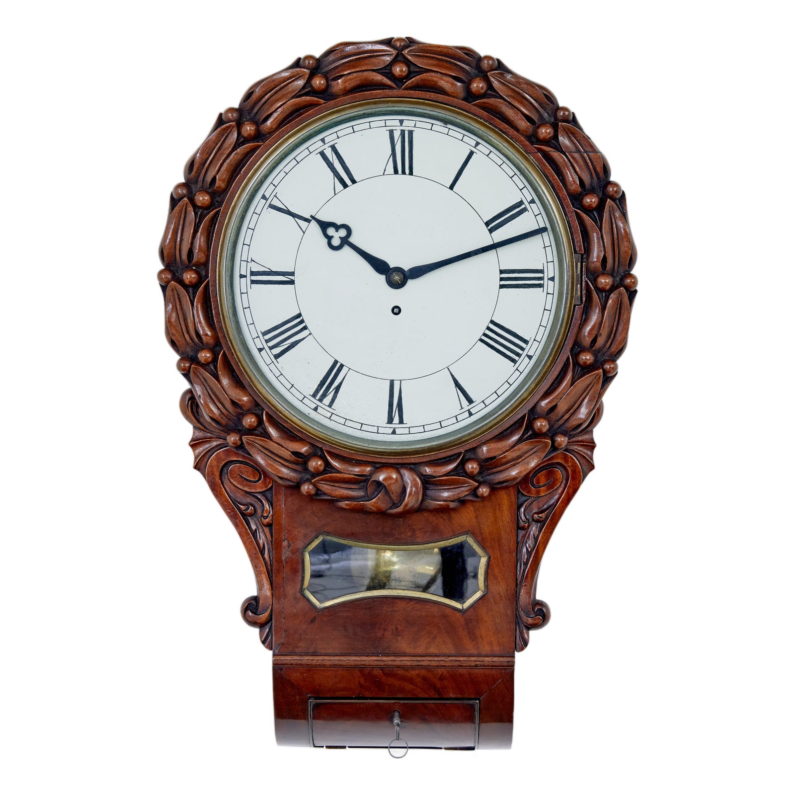Mid-19th Century Victorian Carved Mahogany Fusee Wall Clock, 1860s ...