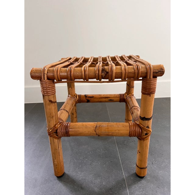 Vintage Rattan Wrapped Bamboo Square Stool | Chairish