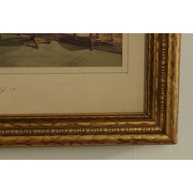 John H. Buri Original Watercolor Rendering Of Library | Chairish