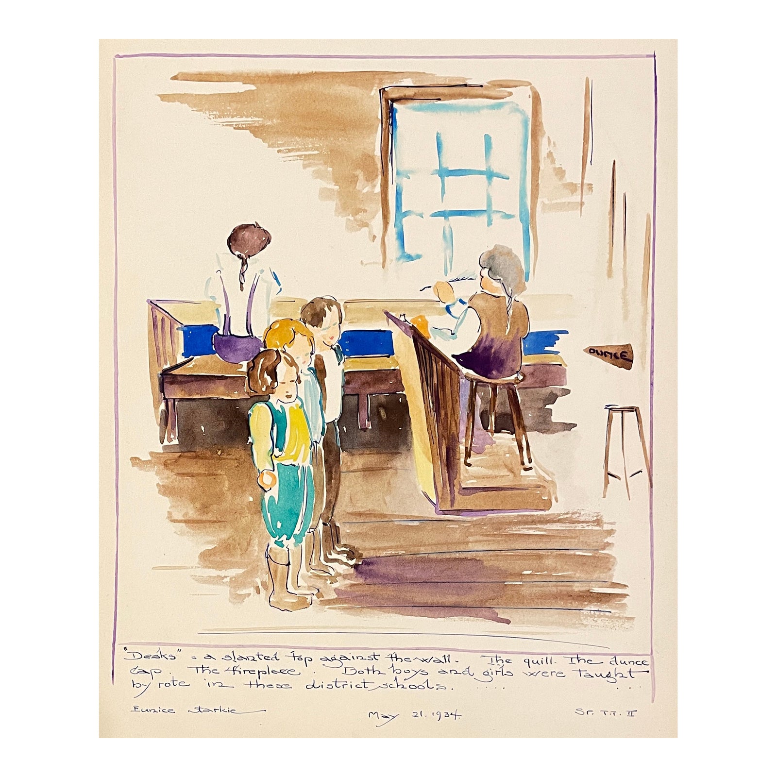 1934 Eunice Starkie Classroom Watercolor | Chairish