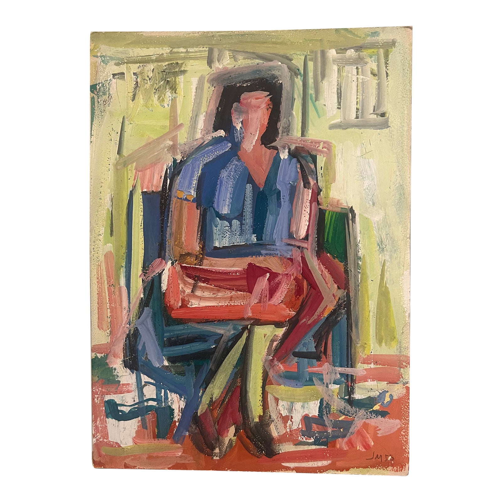 1956, Figurative, Mid 20th Century Abstract Vivid Colored Painting on ...