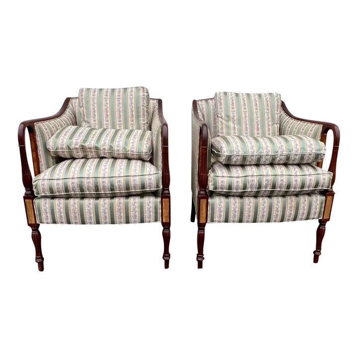 Pair of Late 20th Century Sheraton Federal Style Upholstered Inlaid ...