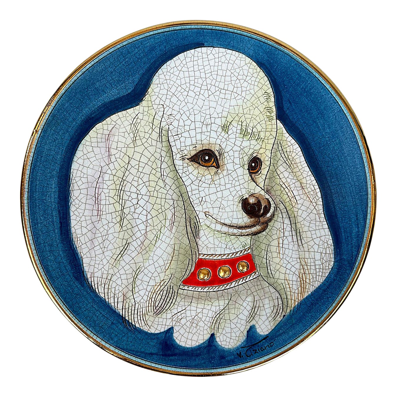 1970's Italian Hand Etched and Painted Poodle Portrait Plate | Chairish