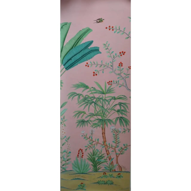 Pink Chinoiserie Mural Hand Painted Wallpapers - 5 Panels | Chairish