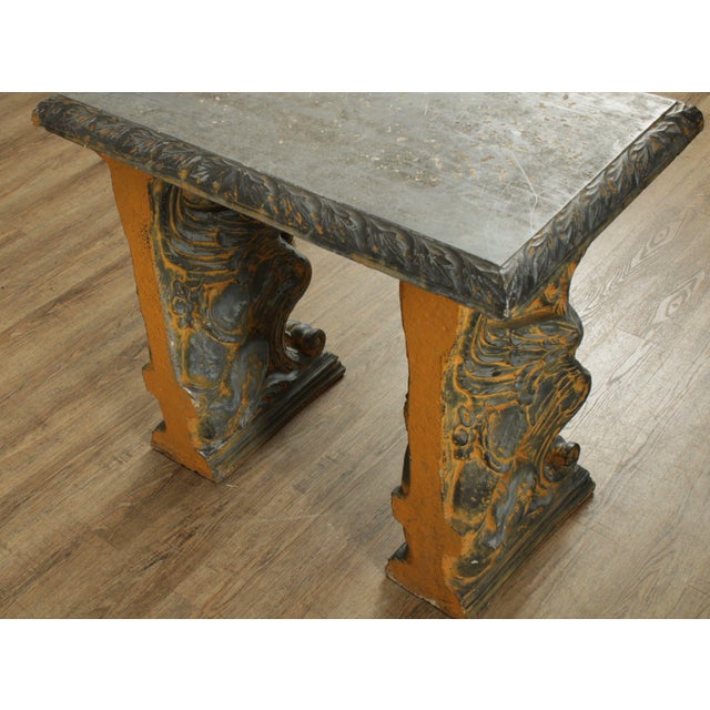 Vintage Cast Stone Winged Griffin Console Table | Chairish