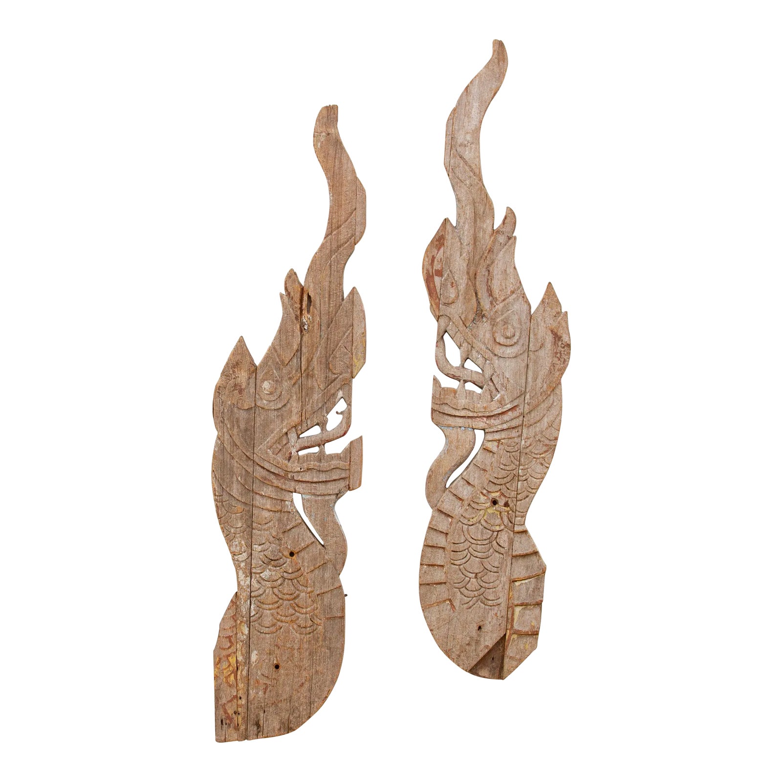 Pair of 18th Century Carved Thai Naga Panels | Chairish