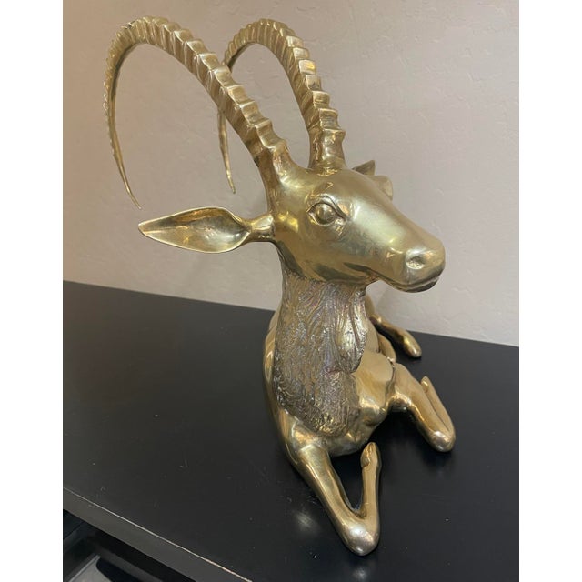 Mid Century Large Cast Brass Ibex Figurine Sculpture | Chairish