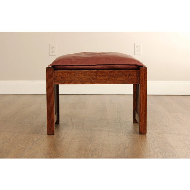 The Michaels Company Mission Style Oak and Leather Footstool | Chairish