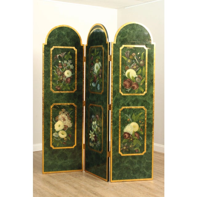 Artmax Vintage Floral Decorated Three Panel Screen | Chairish