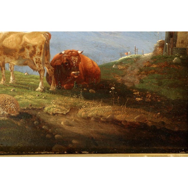 German School Mountainscape Sheep and Cattle Oil Painting, 19th Century ...
