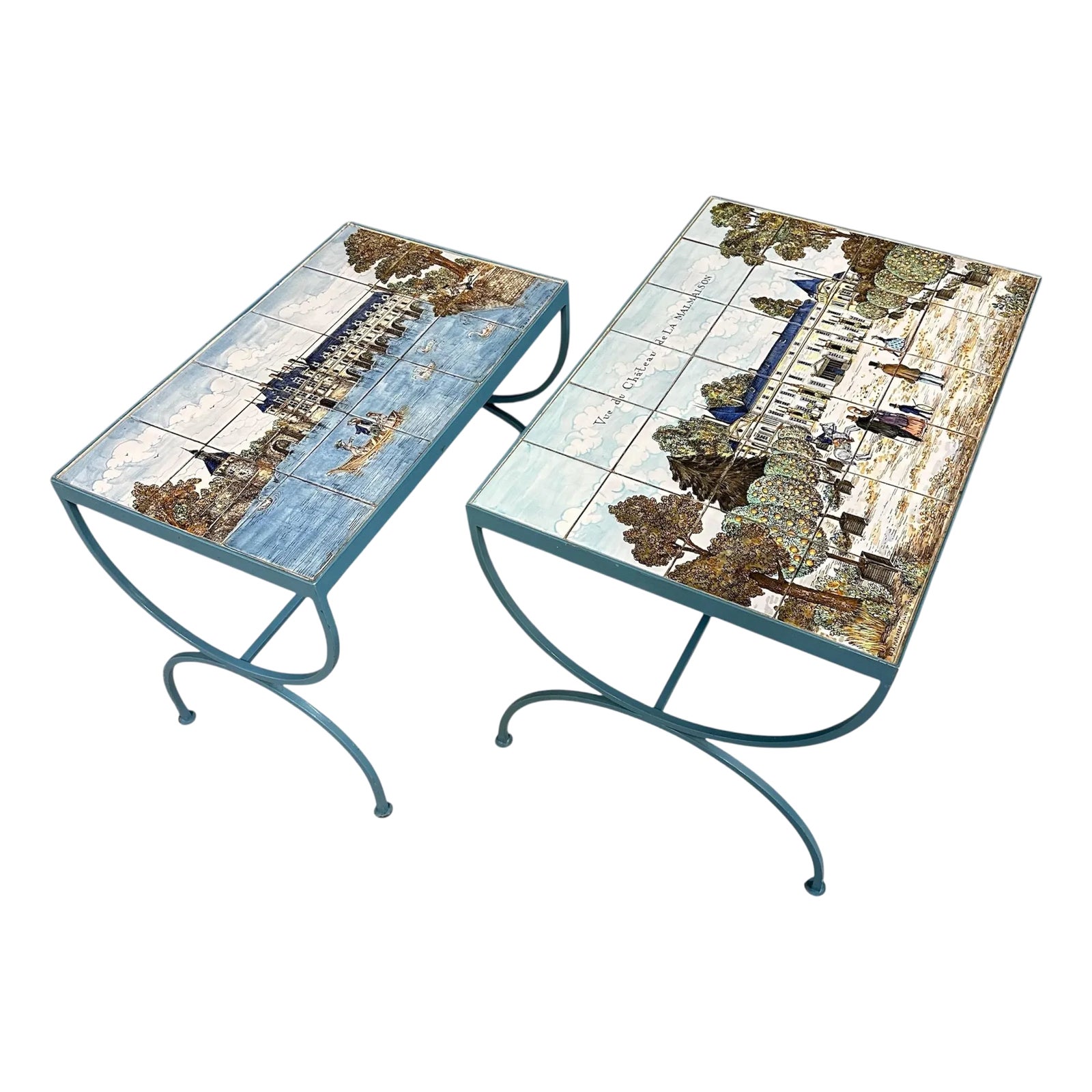 Pair of Jb De La Morinerie Jullien - Paris Tile Top Iron Tables | Chairish
