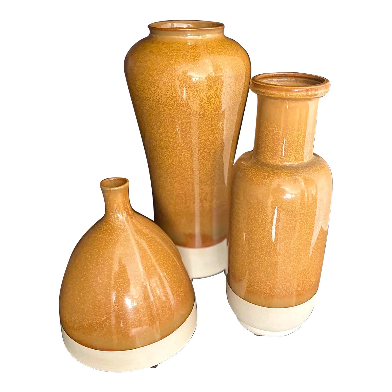 Mid Century Modern Amber Vases - Set of 3 | Chairish
