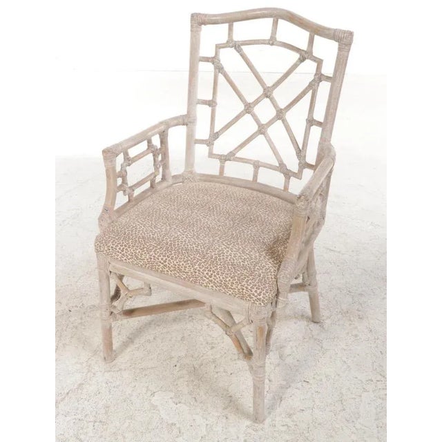 Chinese Chippendale Rattan and Leather Whitewashed Dining Set - 5 ...