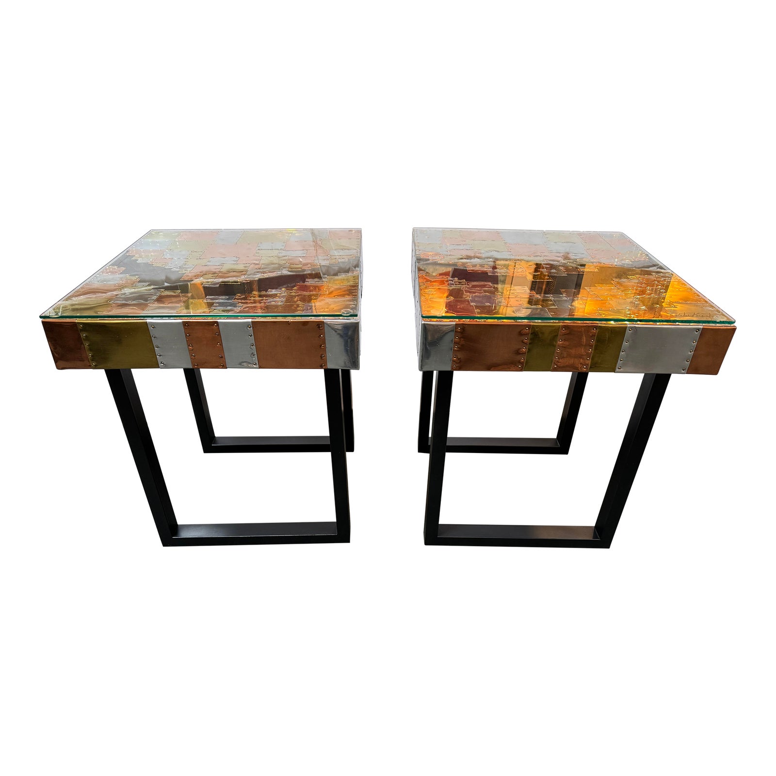 Peter Keresztury. Artisan Made Metal Patchwork Side Tables, a Pair ...