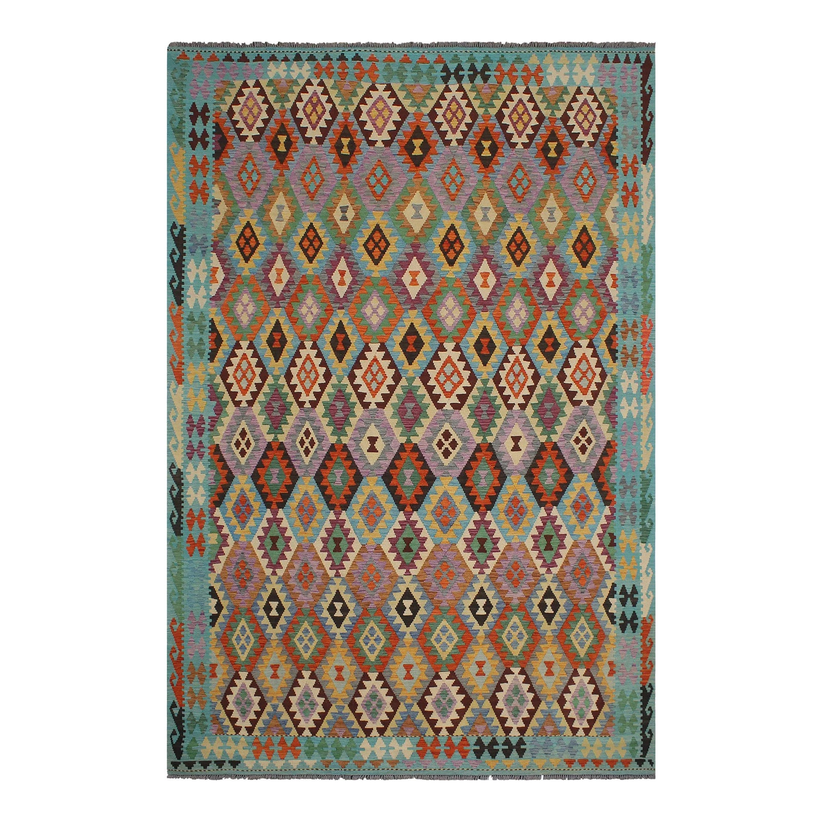 Early 21st Century Abstract Kilim Gray Blue Wool Rug | Chairish