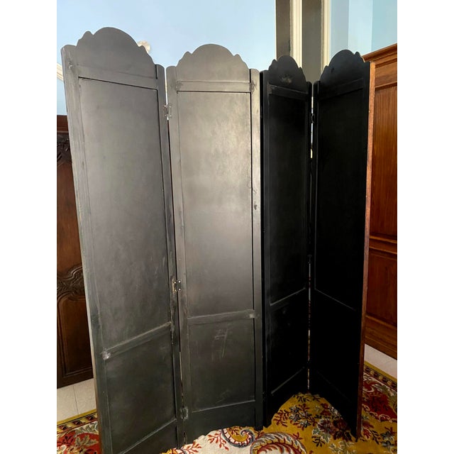 1900s Ancient Folding Wooden Screen Painted With Bucolic Scenes | Chairish