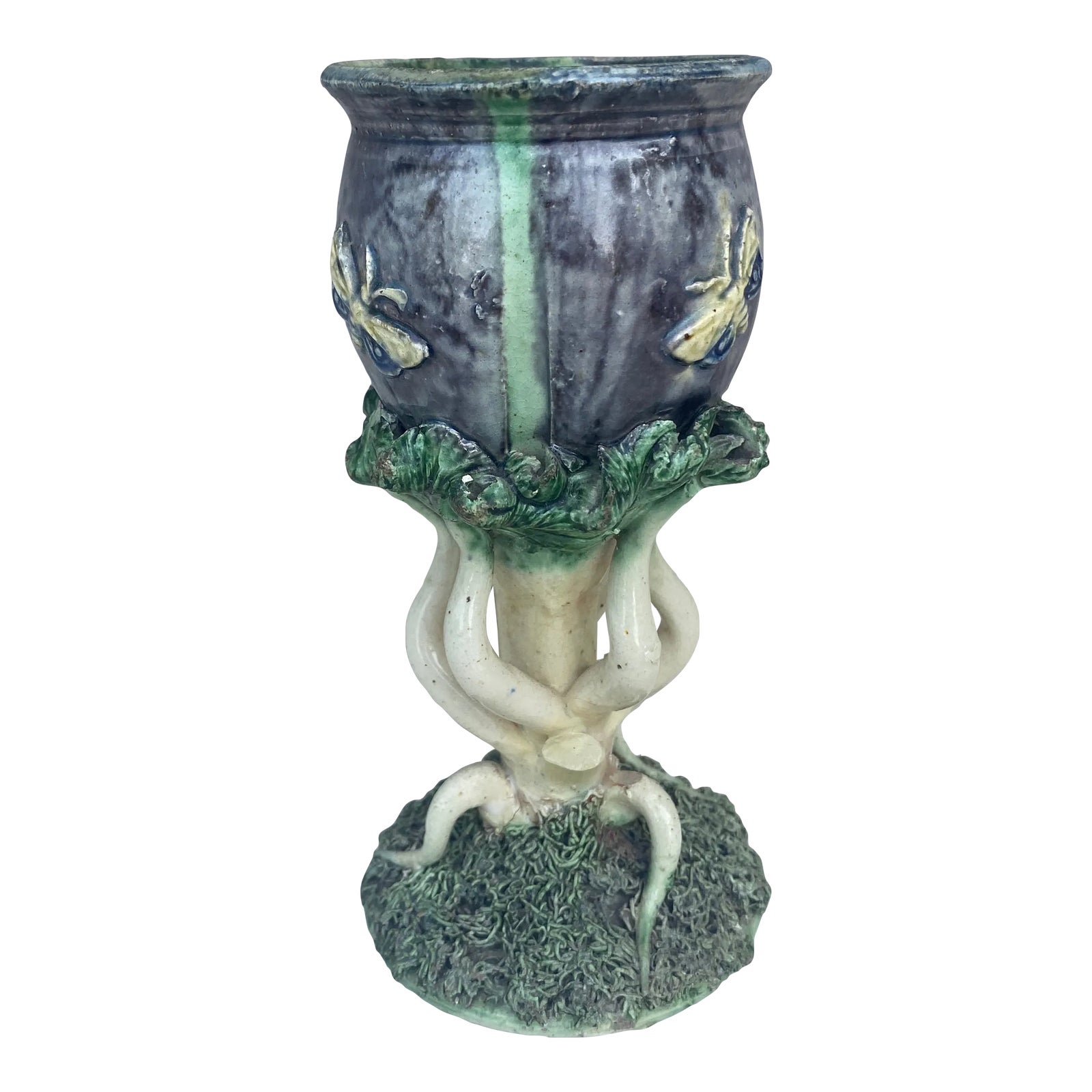 Majolica Palissy Vases With Butterflies Thomas Sergent, Circa 1880-A ...