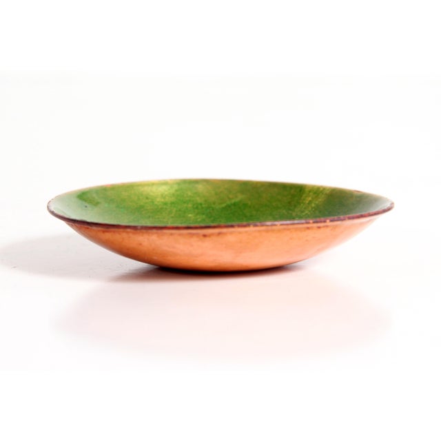 Vintage Mid Century Modern Green Enamel on Copper Pin Dish | Chairish