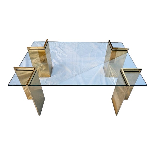 Vintage Polished Brass and Glass Coffee Table [Interchangeable With ...