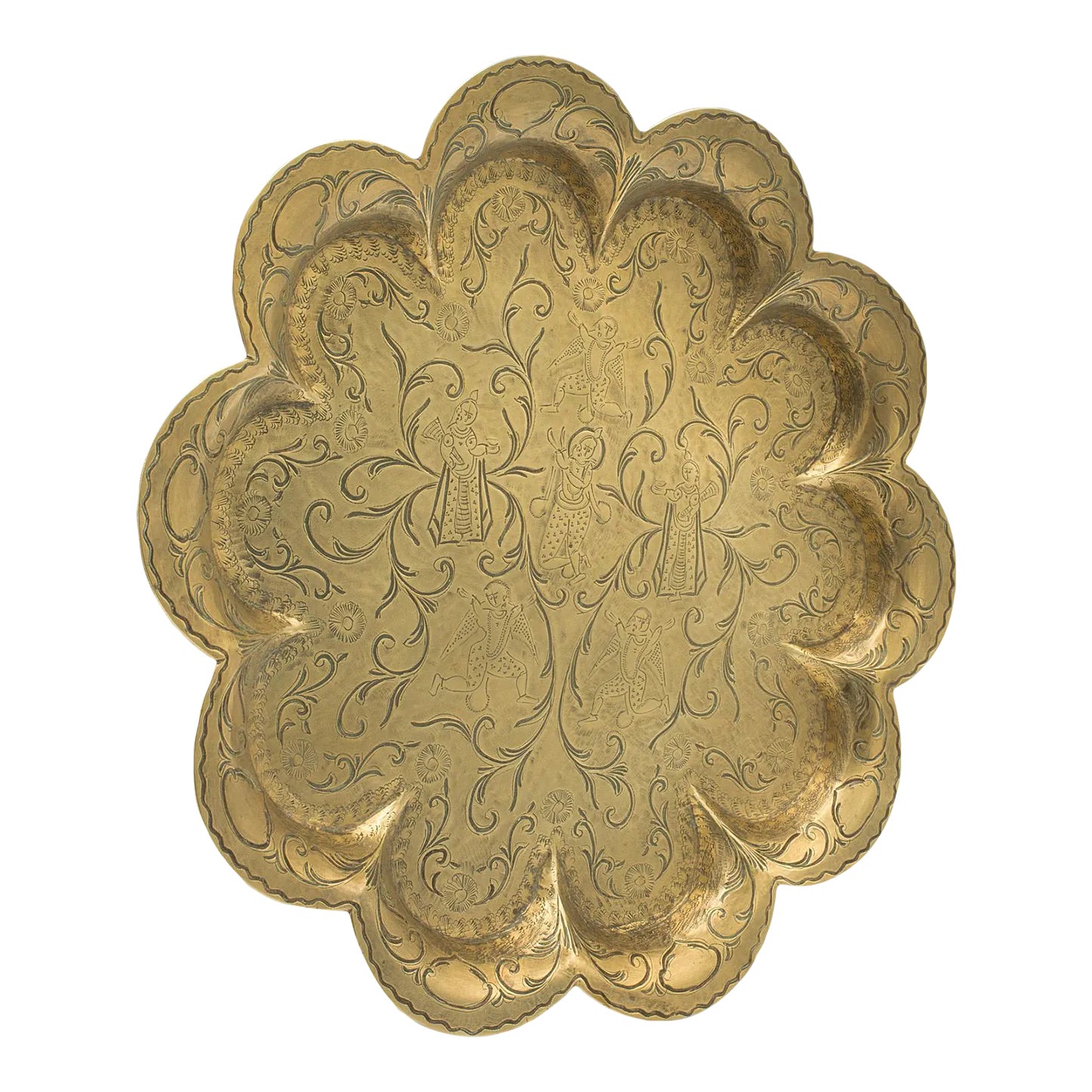 1880s Victorian Antique Decorative Charger, Indian, Brass, Dished Plate ...