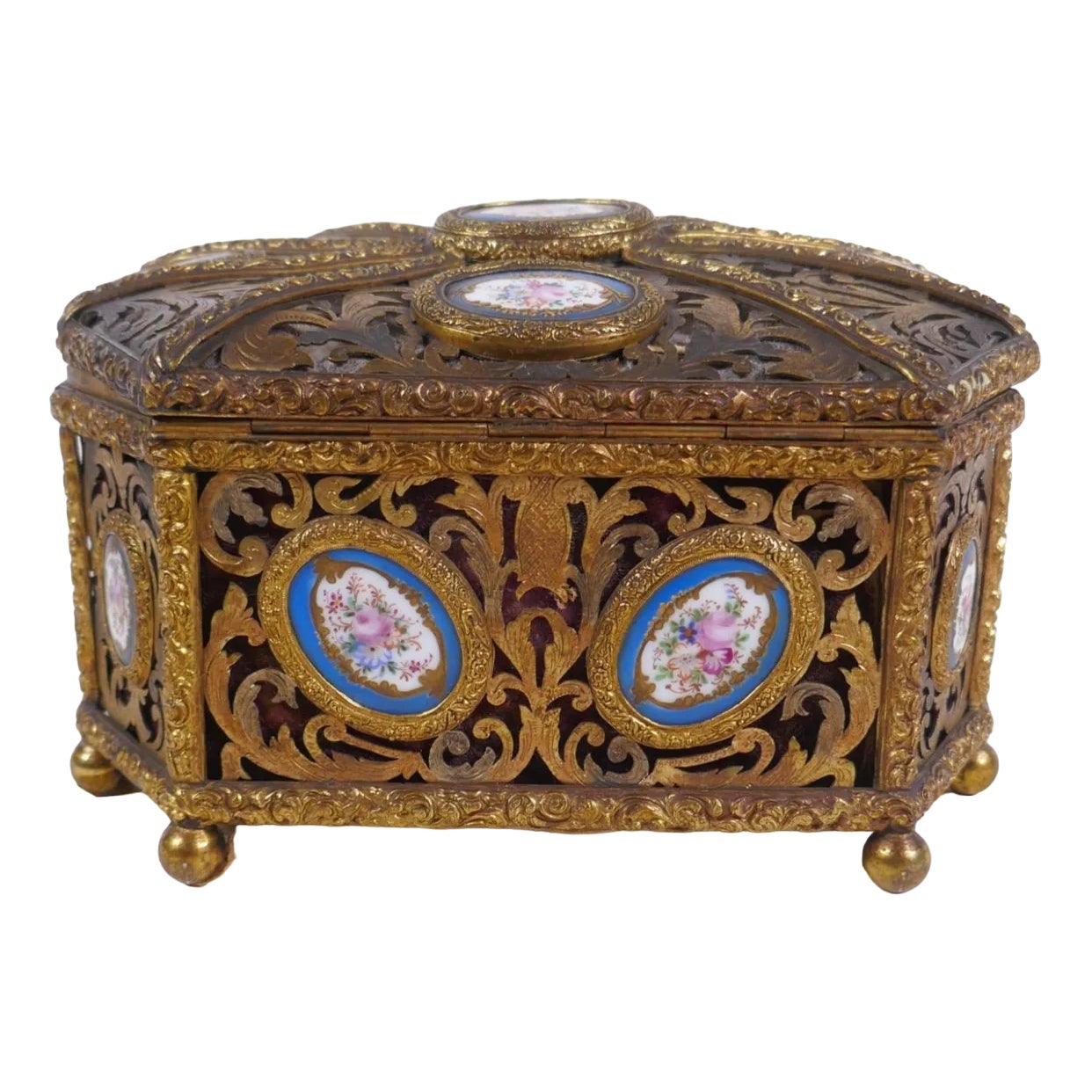 Bronze Ormolu Casket with Sevres Porcelain Plaques | Chairish