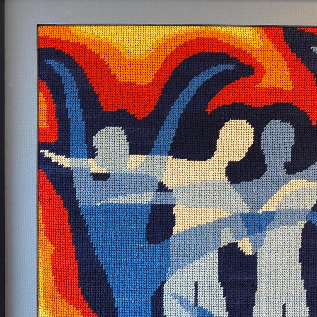 Midcentury Modern Dancing Figures Needlepoint Wall Art | Chairish