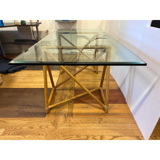1990's Palecek Bamboo + Leather Wrapped Glass Dining Room Table | Chairish