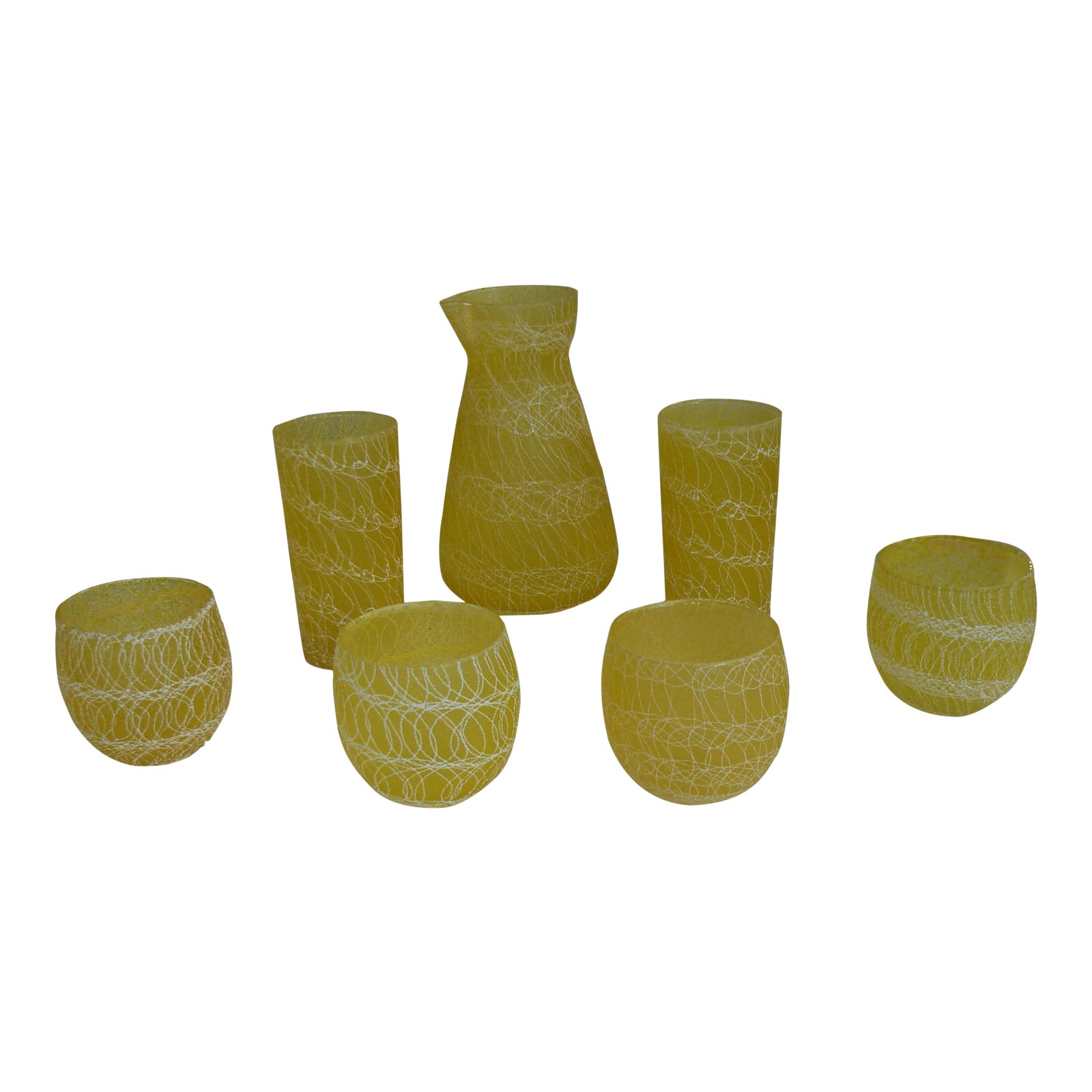 1960s Mid-Century Spaghetti String Glassware Set in Yellow - Set of 7 ...