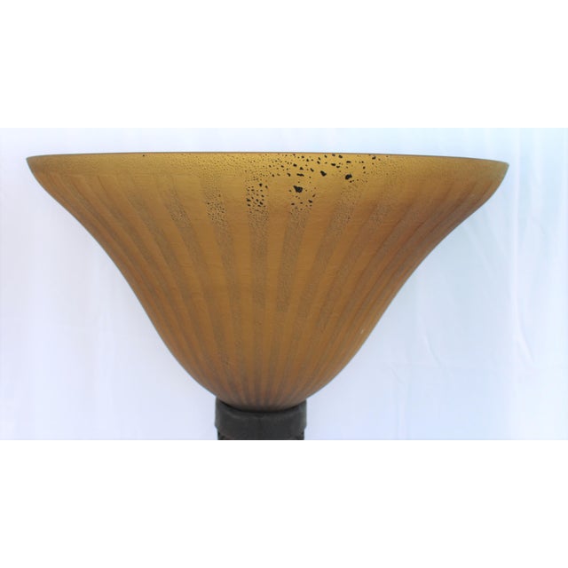 Art Deco Daum Style Acid CutArt Glass Shade Iron Floor Lamp | Chairish