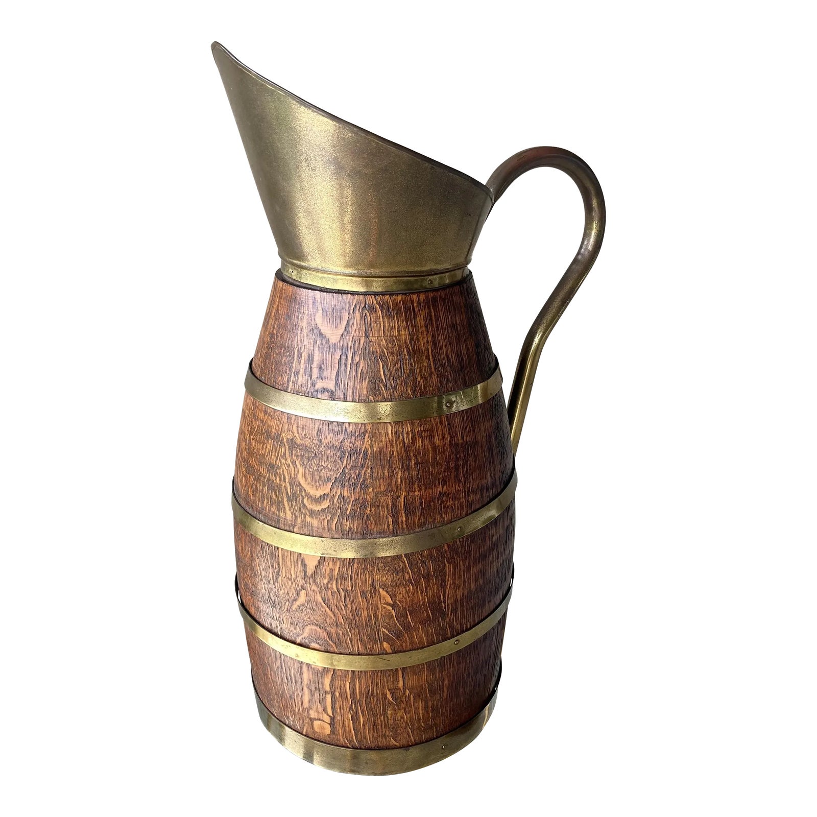 Late 19th/Early 20th-Century French Coopered Oak Jug With Brass Braces ...