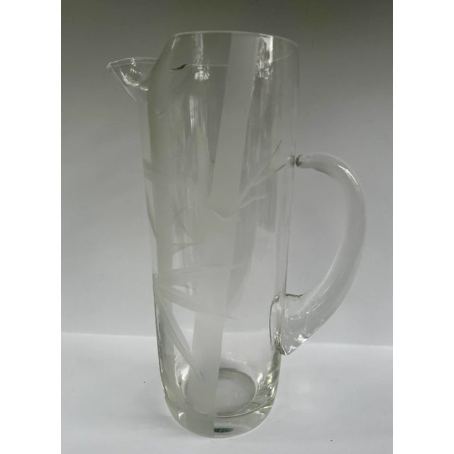 Vintage Clear Glass Pitcher With Etched Bamboo Leaves | Chairish