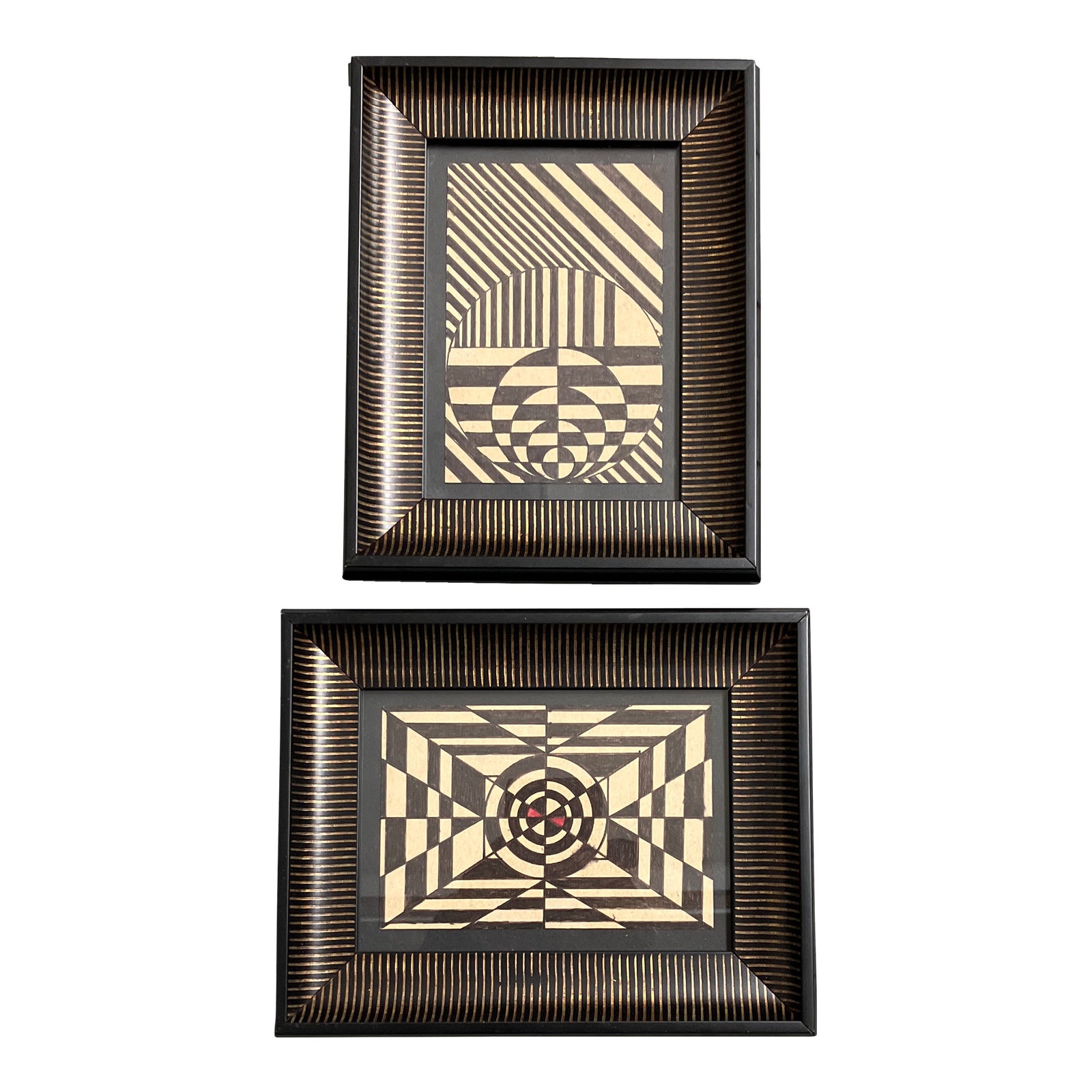 1960’s 2 Original Abstract Screen Prints/Geometric Paintings Framed-Set ...