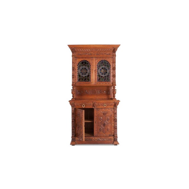 Antique French Henri II Style Hand Carved Oak Cabinet | Chairish