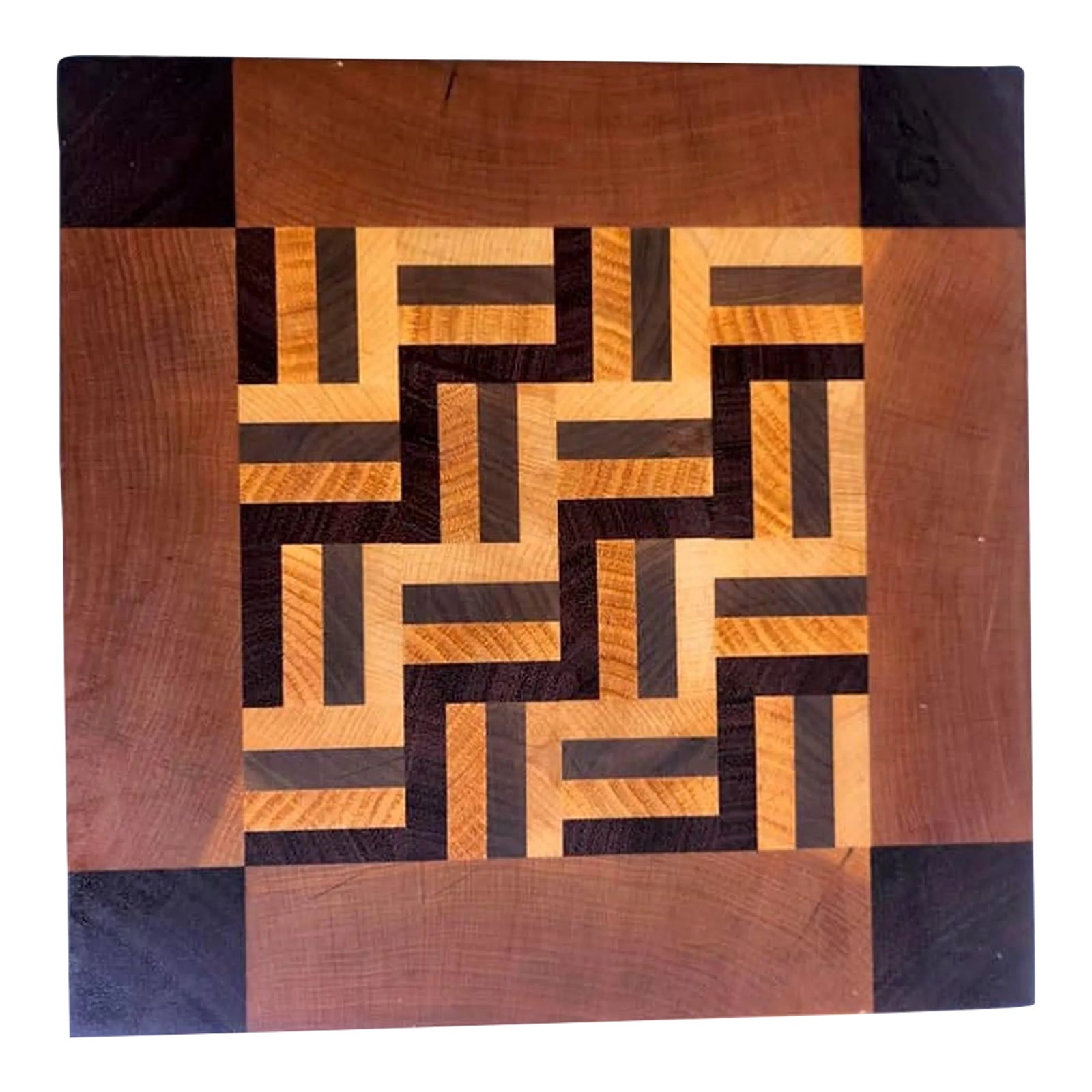 Vintage Artisan Crafted Amish Quilt Design Cutting Board | Chairish