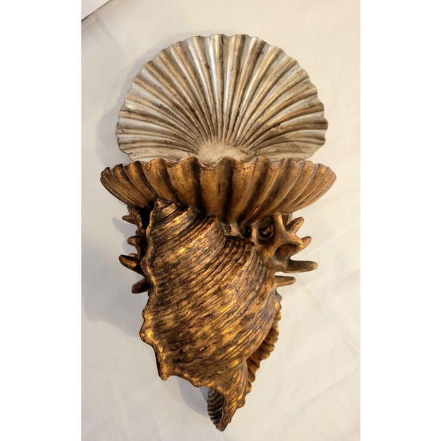 Vintage Coastal Regency Large Sea Clam Conch Shell Form Gold Silver ...