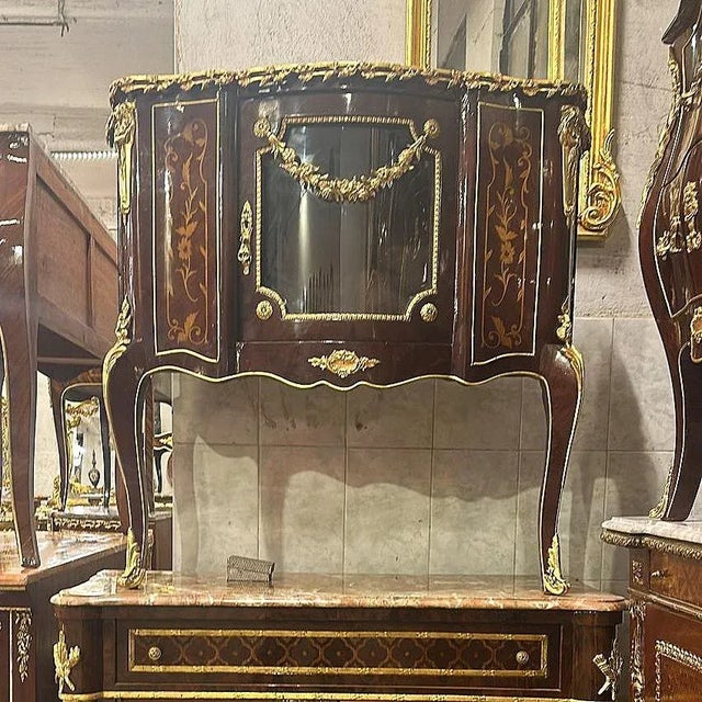 French Baroque Style Copper Commode Vitrine With Gold Details | Chairish