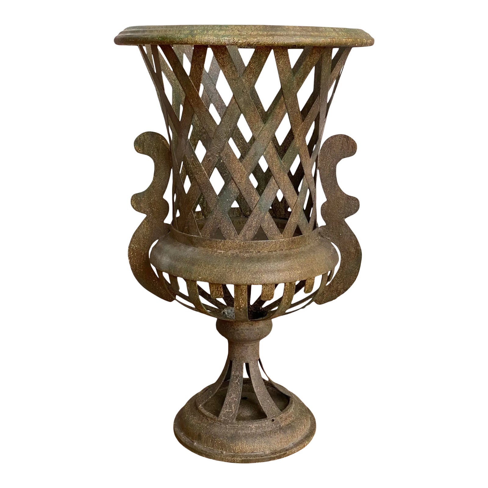 Contemporary Patinated Metal Urn | Chairish