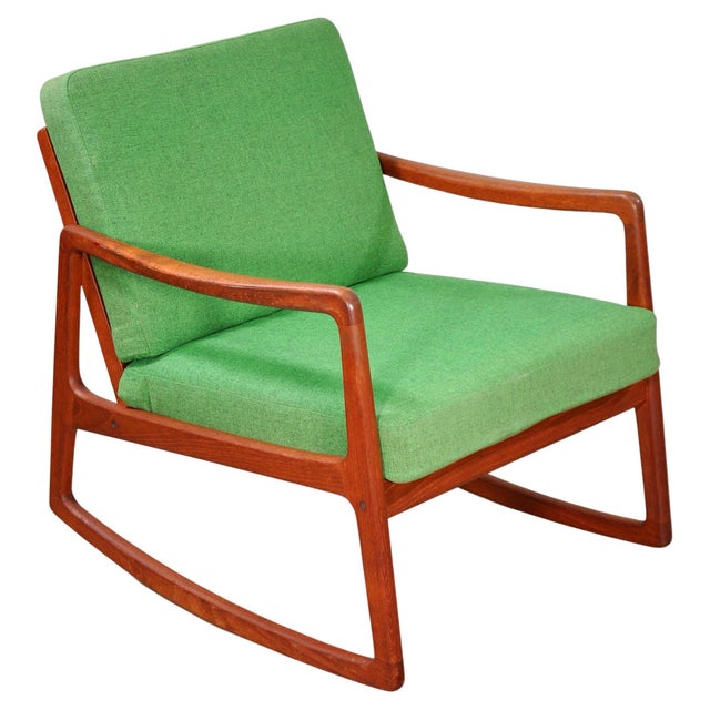 1960s Ole Wanscher Teak Green Rocking Chair for France and Son | Chairish