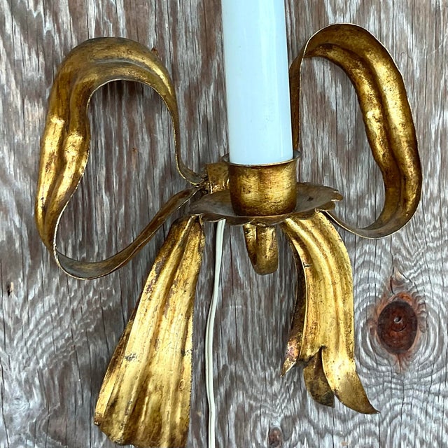 Vintage Regency Gilt Metal Bow Sconces - a Pair | Chairish