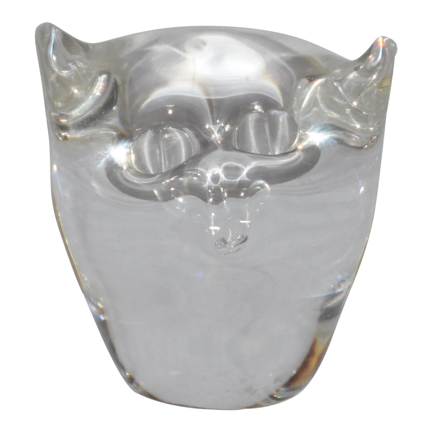 Strauss Art Glass Clear Crystal Owl Paperweight | Chairish