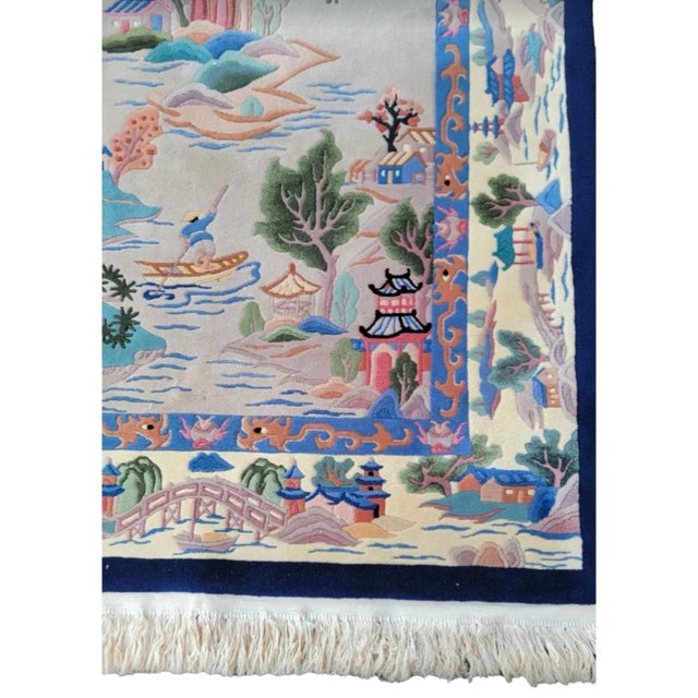 Mid-Century Chinese High Pile Pictorial Area Rug W/ Pagoda ...